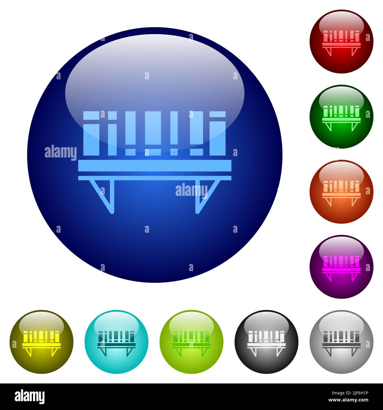 Bookshelf with books solid icons on round glass buttons in multiple ...
