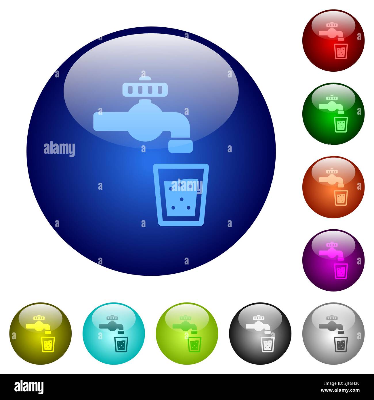 Drinking water icons on round glass buttons in multiple colors ...