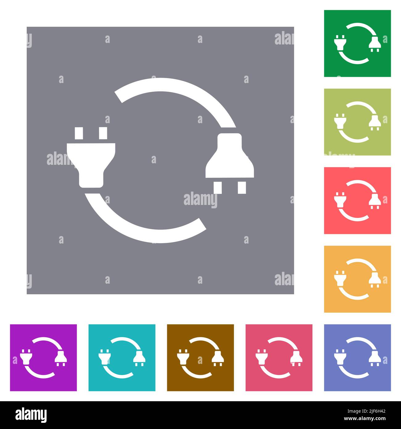 Electrical plug and cord flat icons on simple color square backgrounds ...