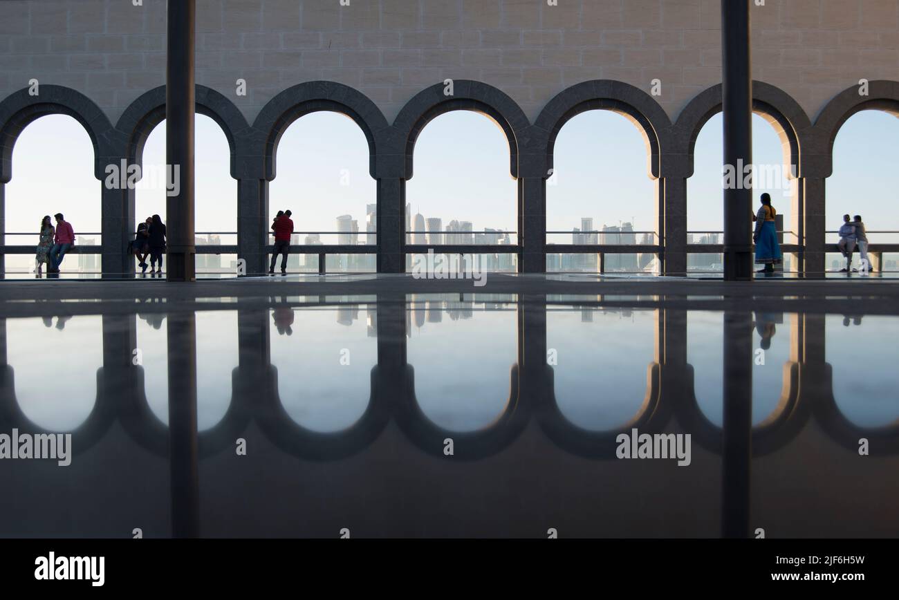 Doha Qatar architectural elements arcs and columns at sunset with ...