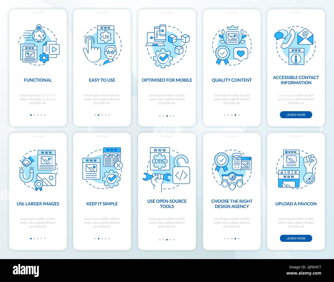 What Makes Website Effective Blue Onboarding Mobile App Screen Set Stock Vector Image And Art Alamy
