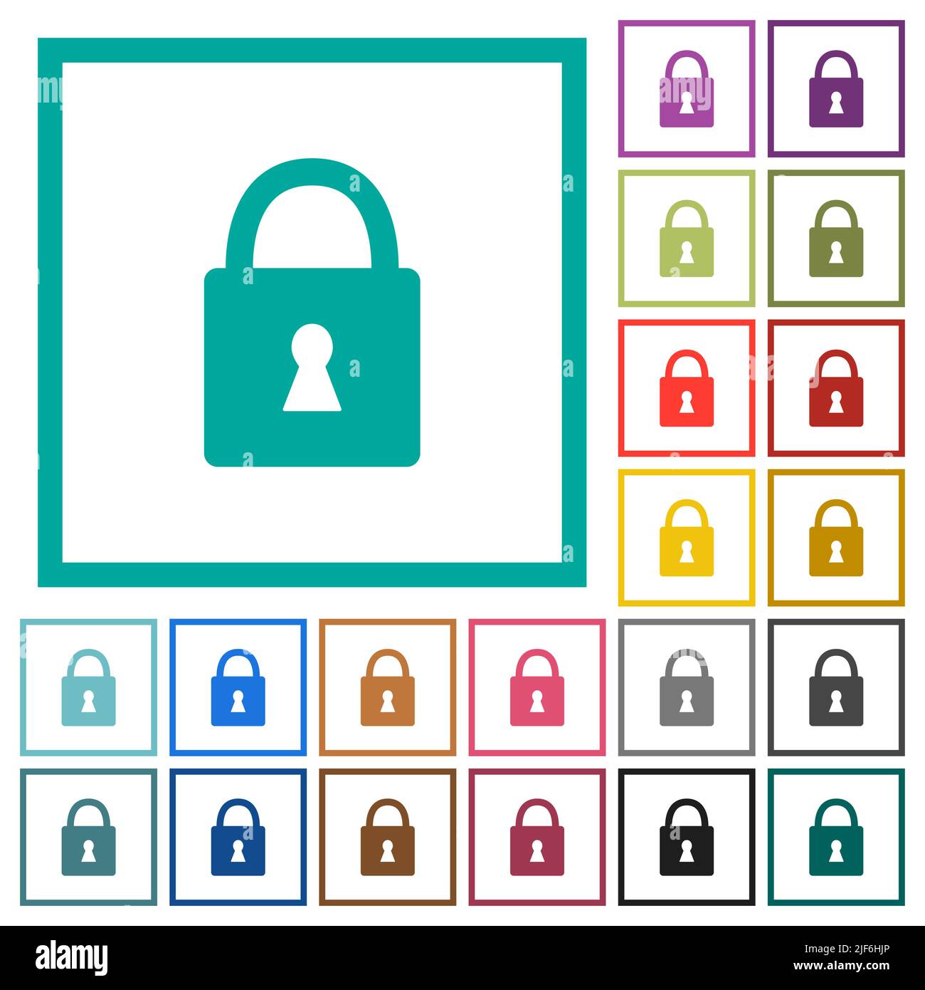 Locked padlock with keyhole solid flat color icons with quadrant frames ...