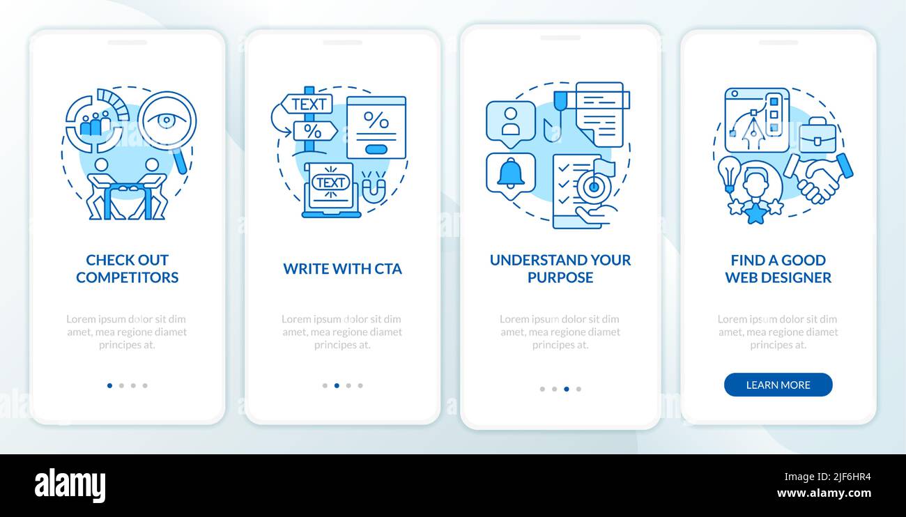 Tips for creating website blue onboarding mobile app screen Stock ...