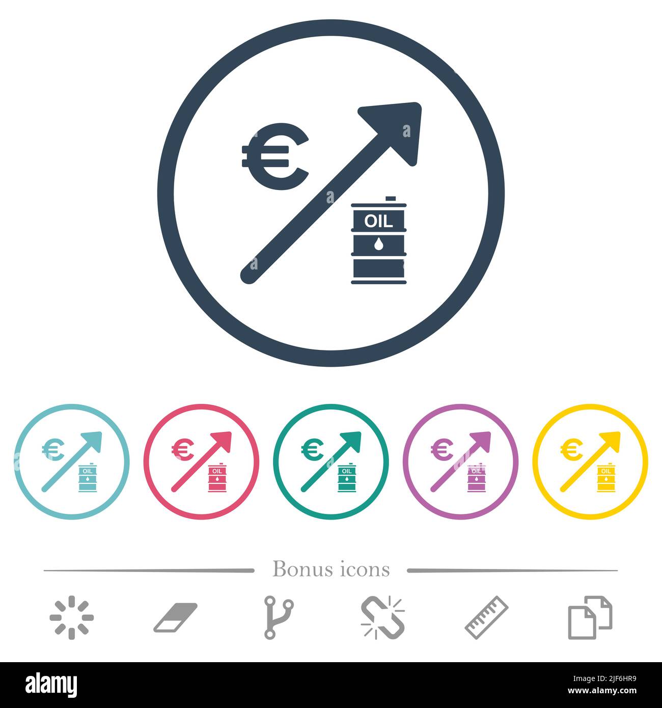 Rising oil energy european Euro prices flat color icons in round ...
