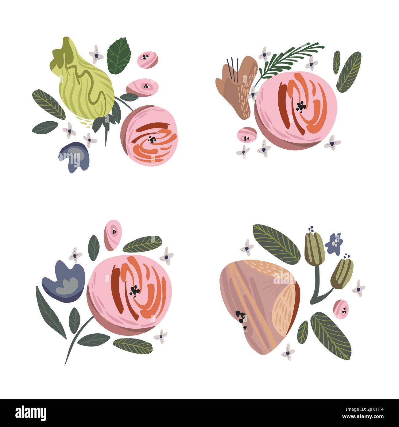 Set of vector hand painted flowers and leaves Stock Vector Image & Art ...