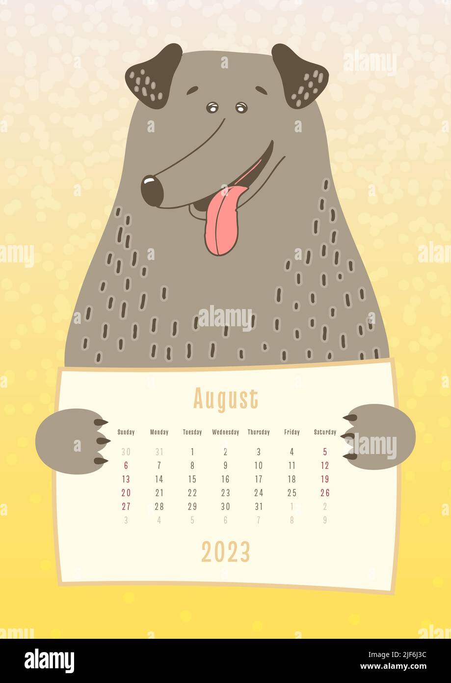 2023 august calendar, cute dachshund dog animal holding a monthly ...