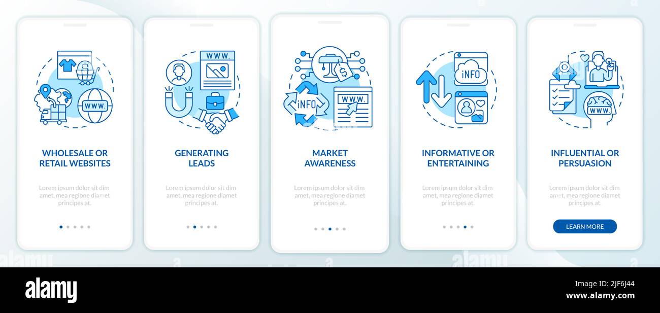 Websites classification blue onboarding mobile app screen Stock Vector ...