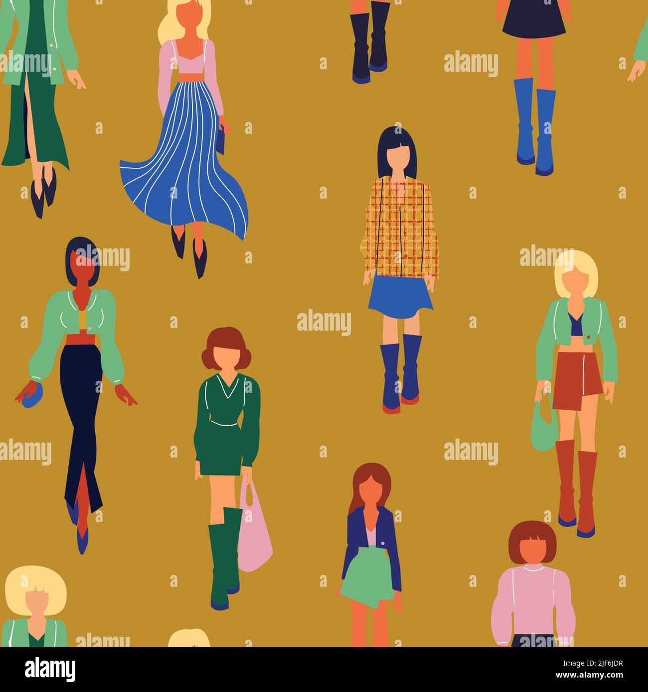 Seamless pattern. Women in trendy clothes. Fashion flat style ...