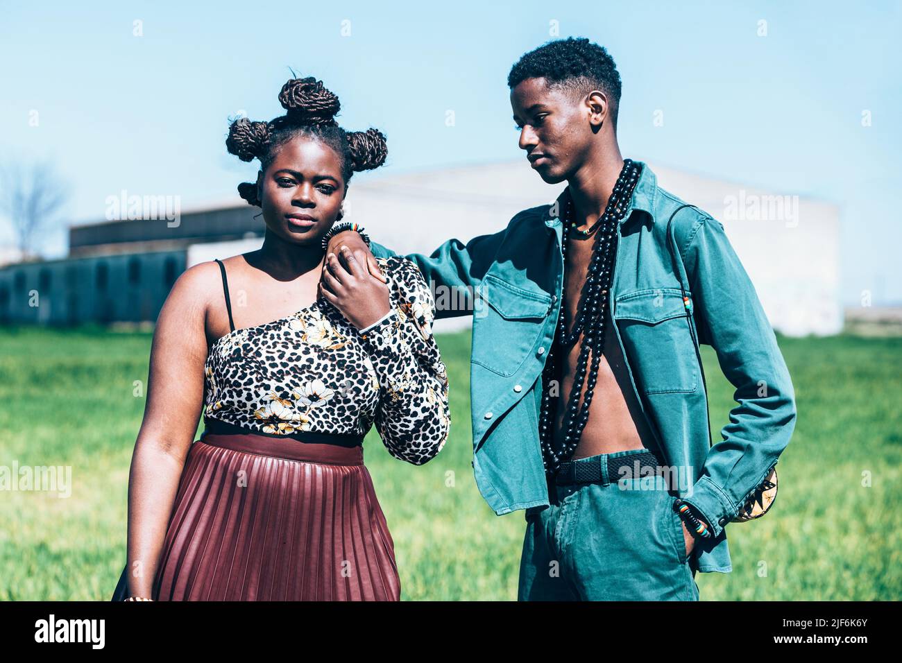 Young black girlfriend and boyfriend in stylish clothes with authentic ...