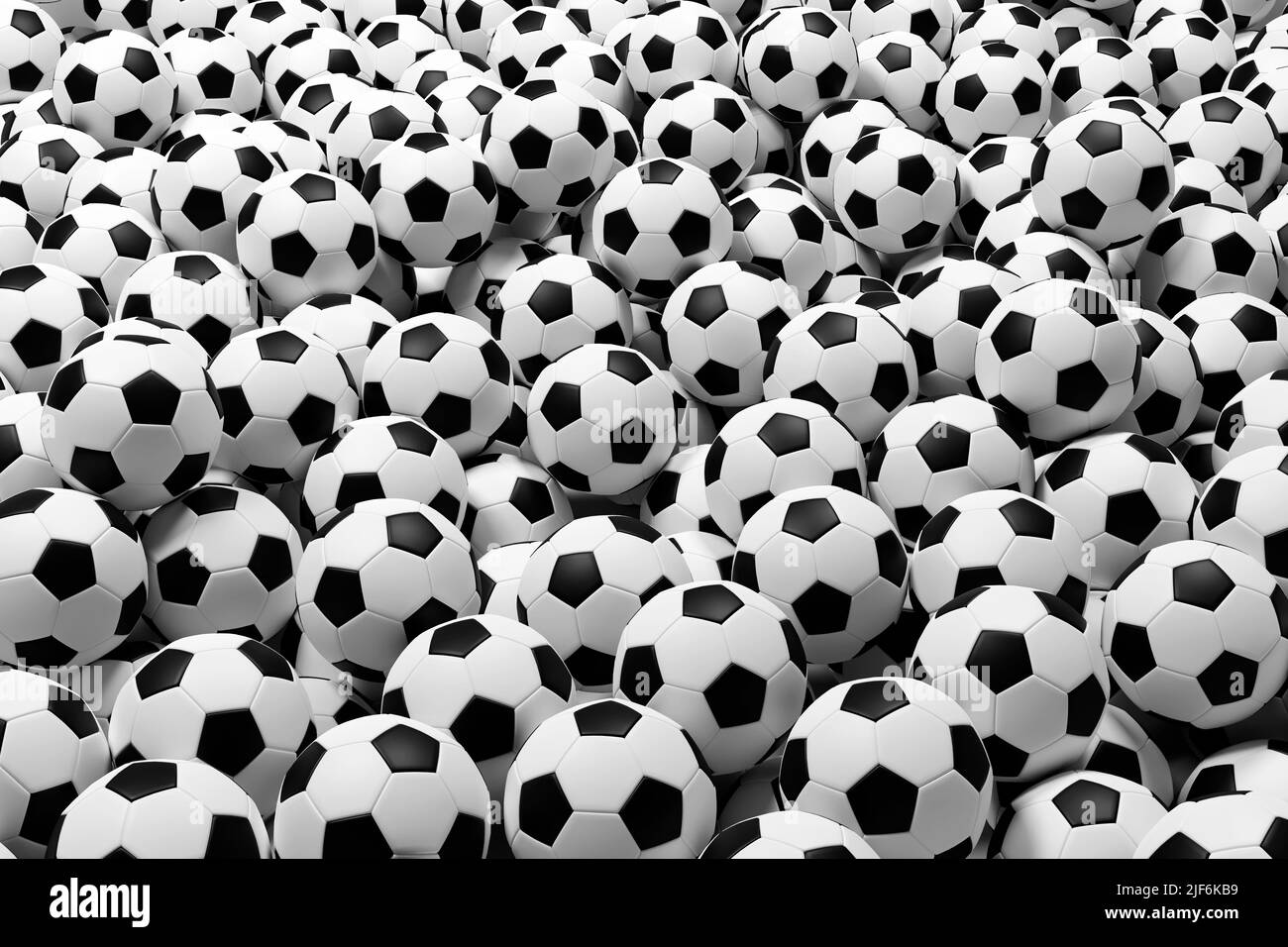 Many black and white soccer balls background. 3d render Stock Photo - Alamy