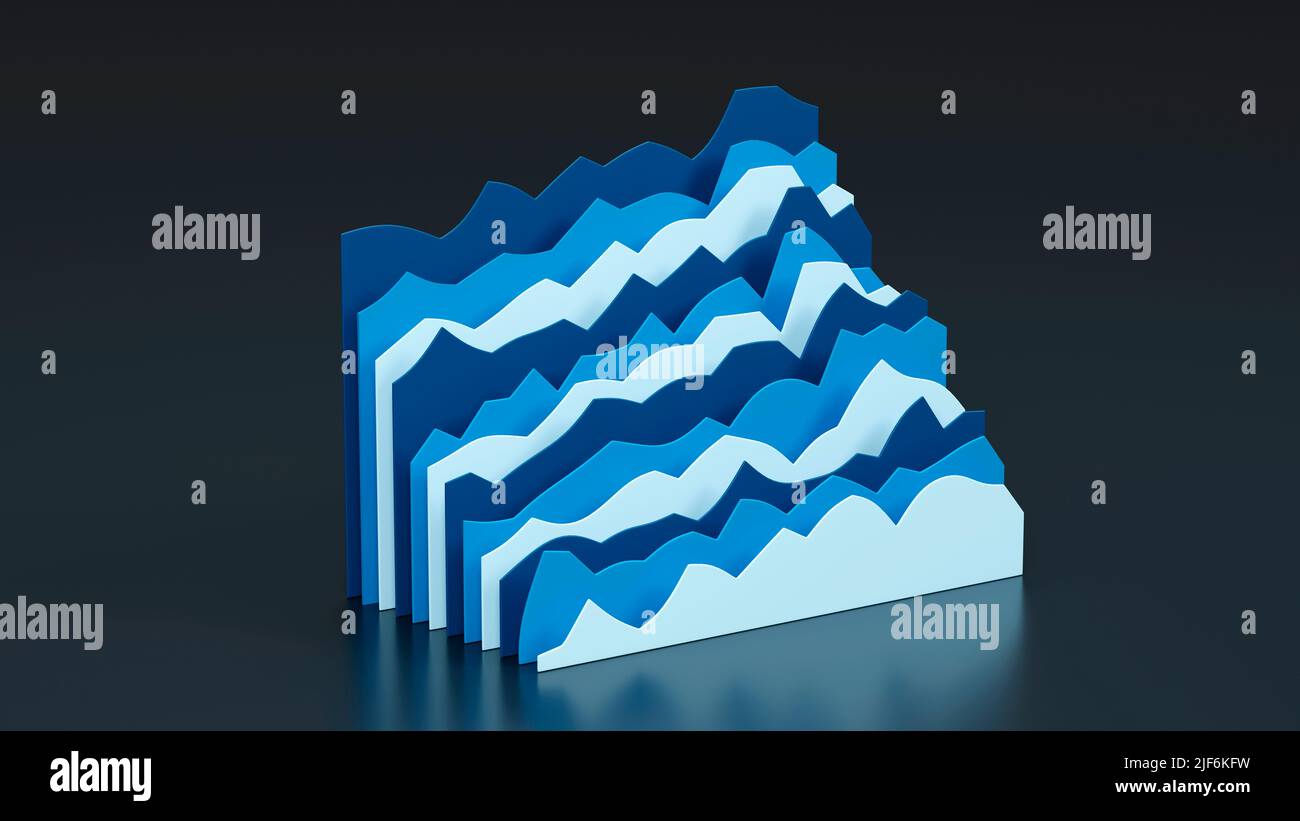 Set of blue charts on dark background. 3D render Stock Photo - Alamy