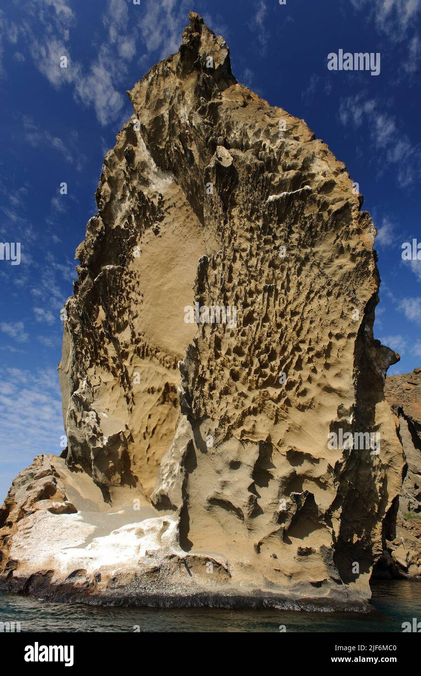 Pinnacle Rock, a volcanic cone and a landmark of the island Bartolome ...