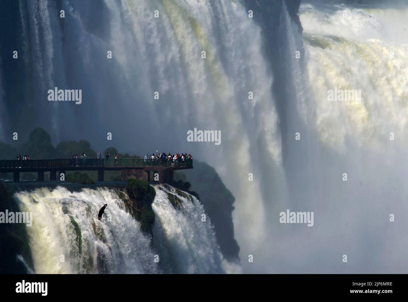 Tourists watching Devil's Throat from the Brazilian side of Iguazu ...