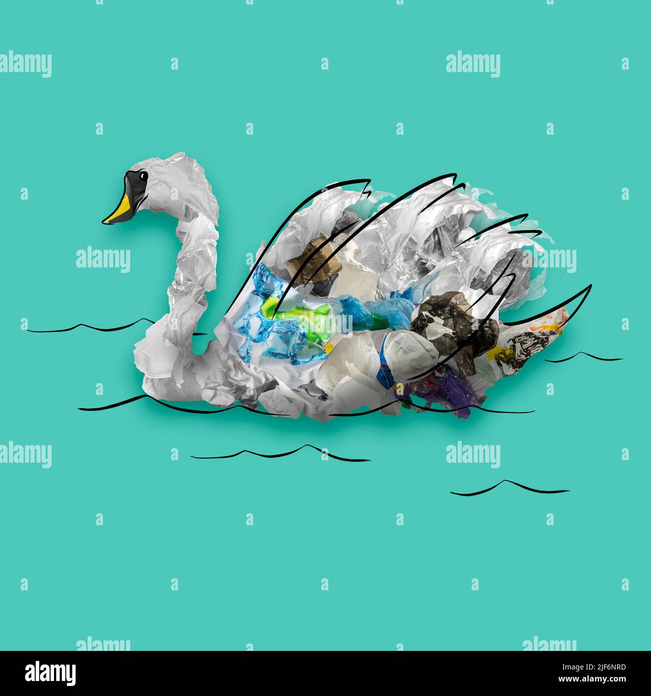 Contemporary conceptual art collage with painted animal filled with ...