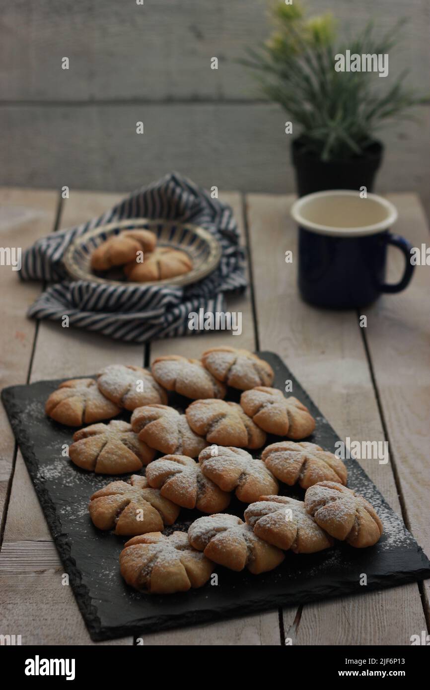 baked cookie presentation, flour cookie, food photography concept Stock ...