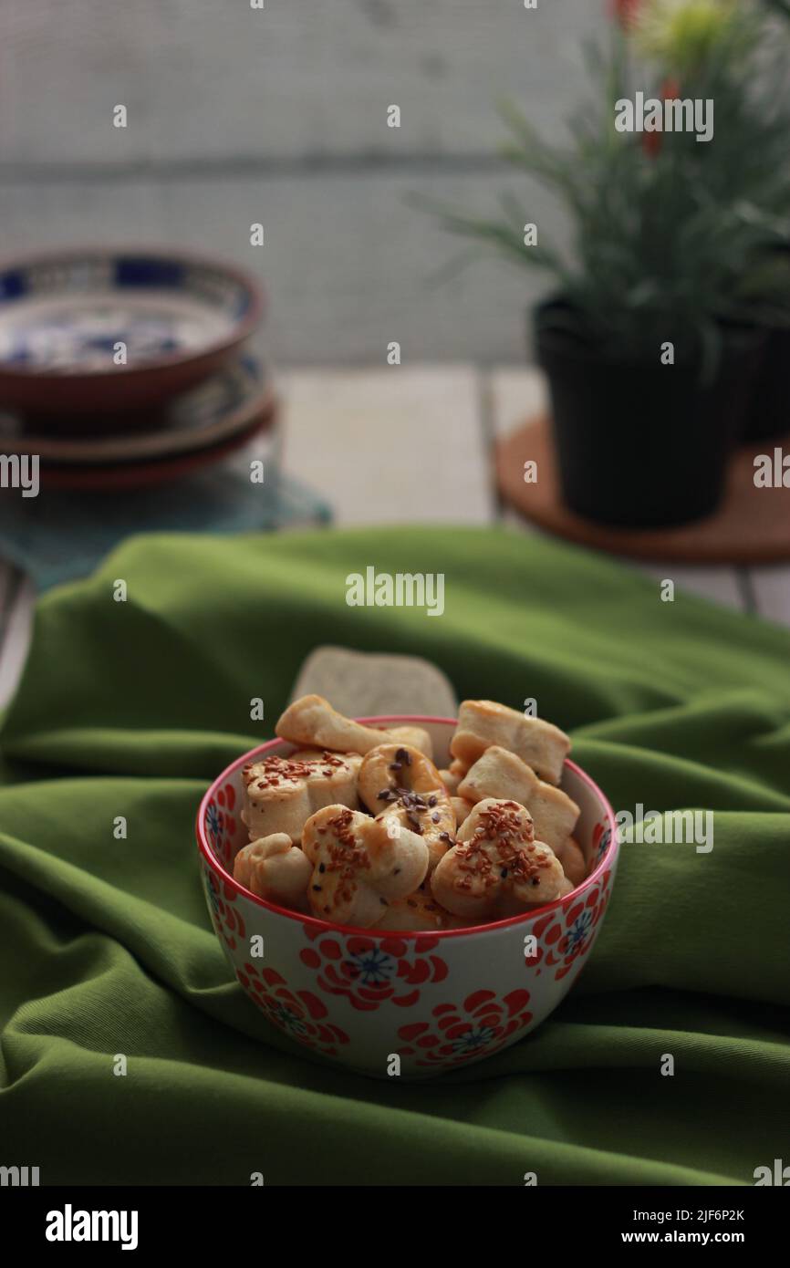 baked cookie presentation, flour cookie, food photography concept Stock ...