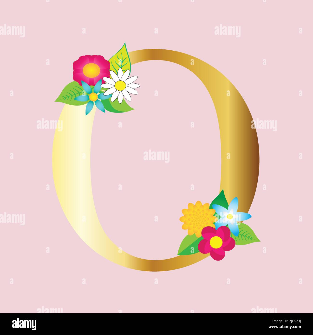 Floral alphabet with flowers and gold glitter composition. botanic ...