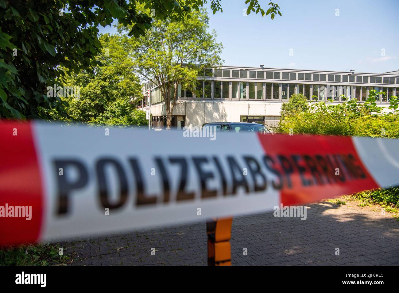 30 June 2022, Lower Saxony, Bückeburg: Police cordon hangs in front of ...