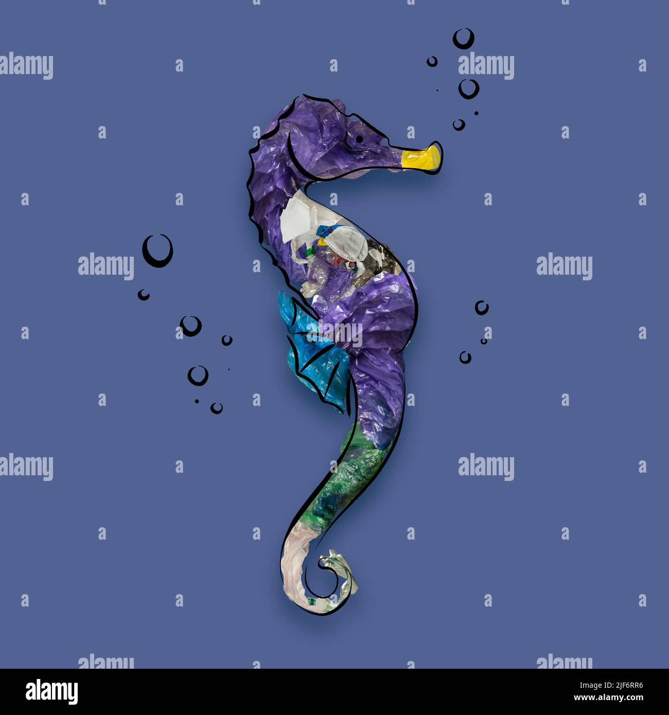 Contemporary conceptual art collage with drawn sea marine life filled ...