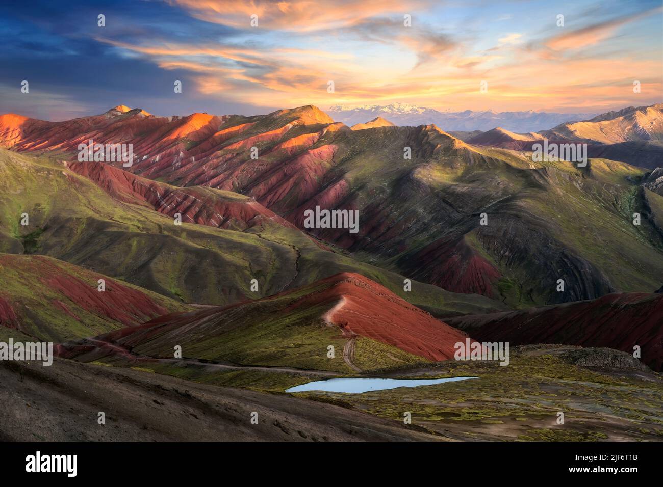 Breathtaking scenery of massive mountain range of Palccoyo with ...