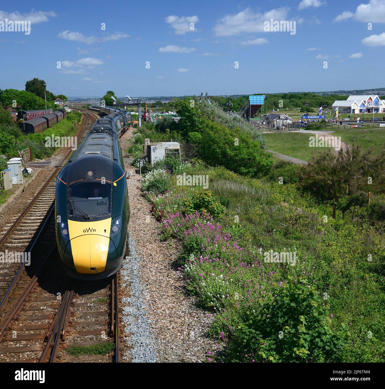GWR Intercity Express Train leaving the platform line at Dawlish Warren ...
