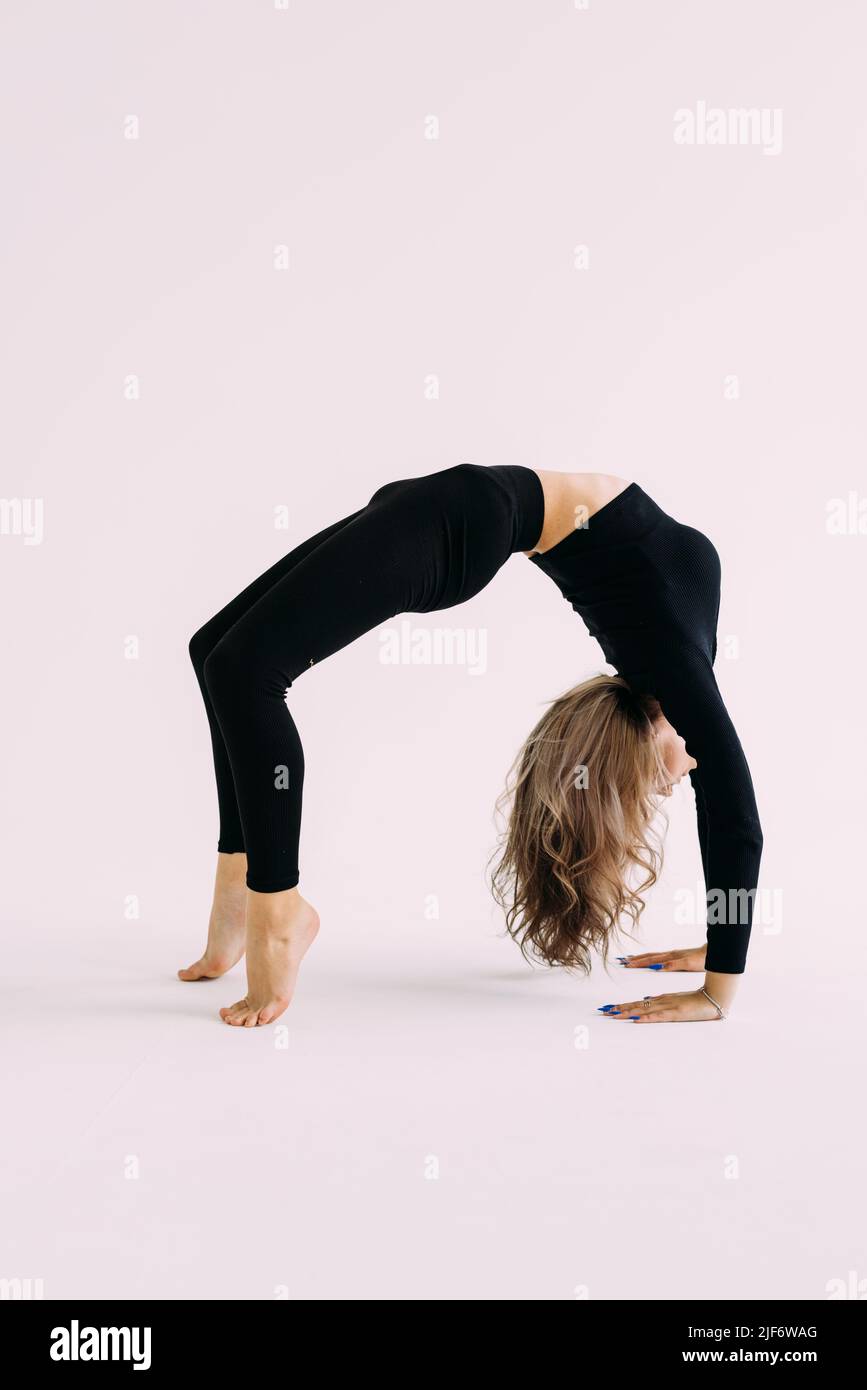 Portrait of sporty beautiful young brunette woman in sportswear bra and ...