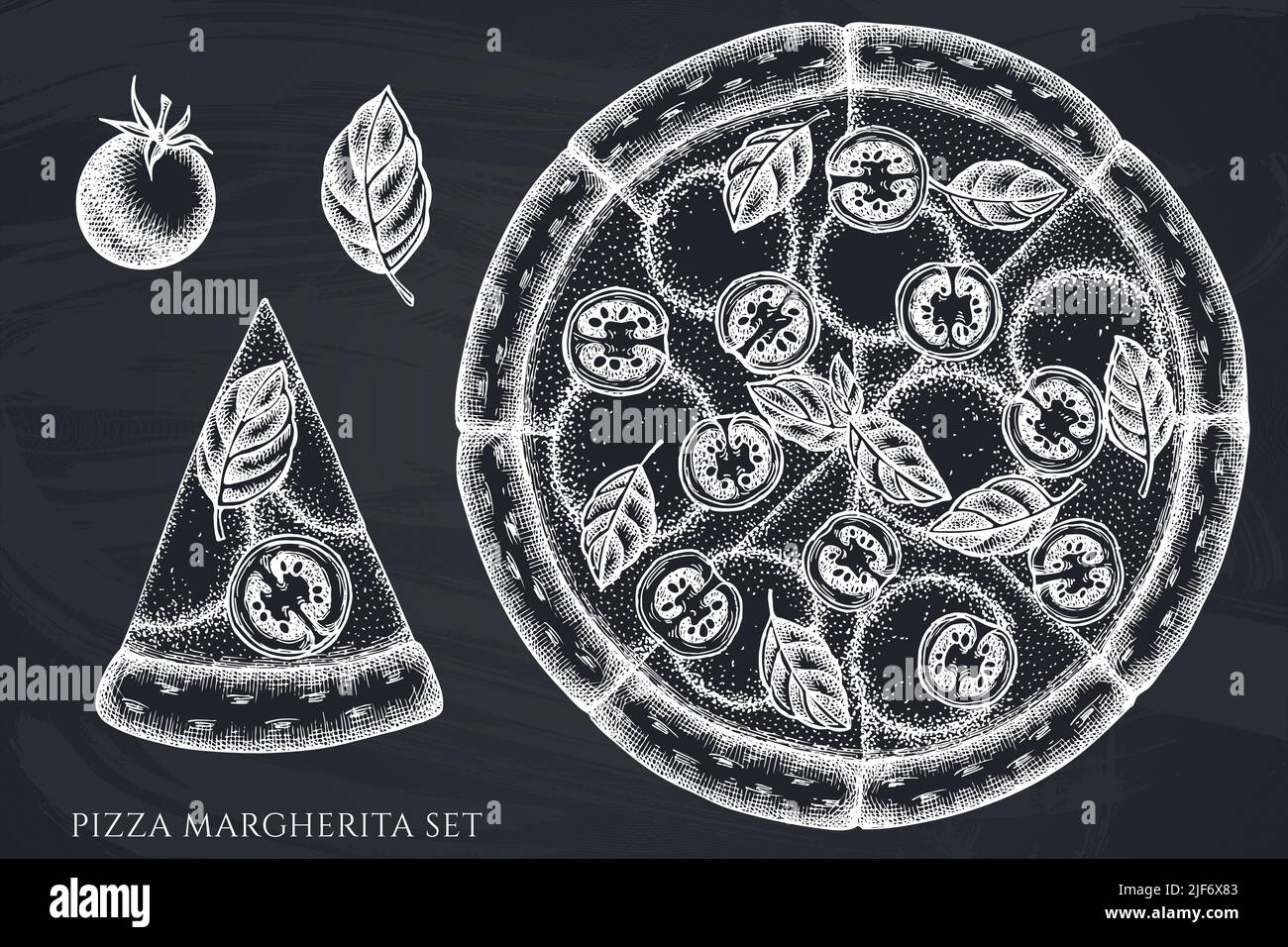 Pizza hand drawn vector illustrations collection. Chalk pizza ...