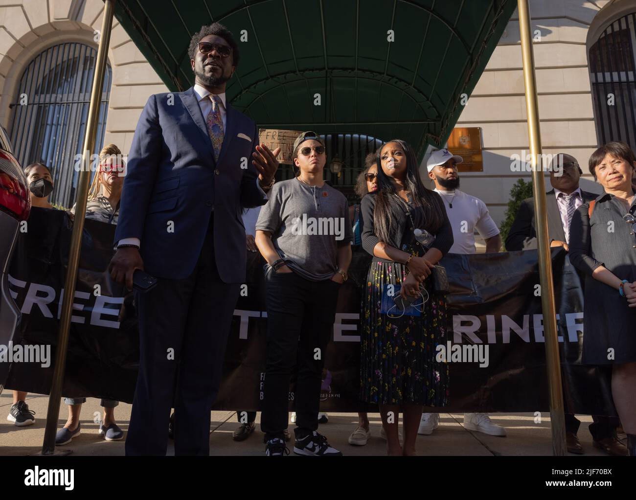 NEW YORK, N.Y. – June 29, 2022: Supporters of Brittney Griner hold a ...
