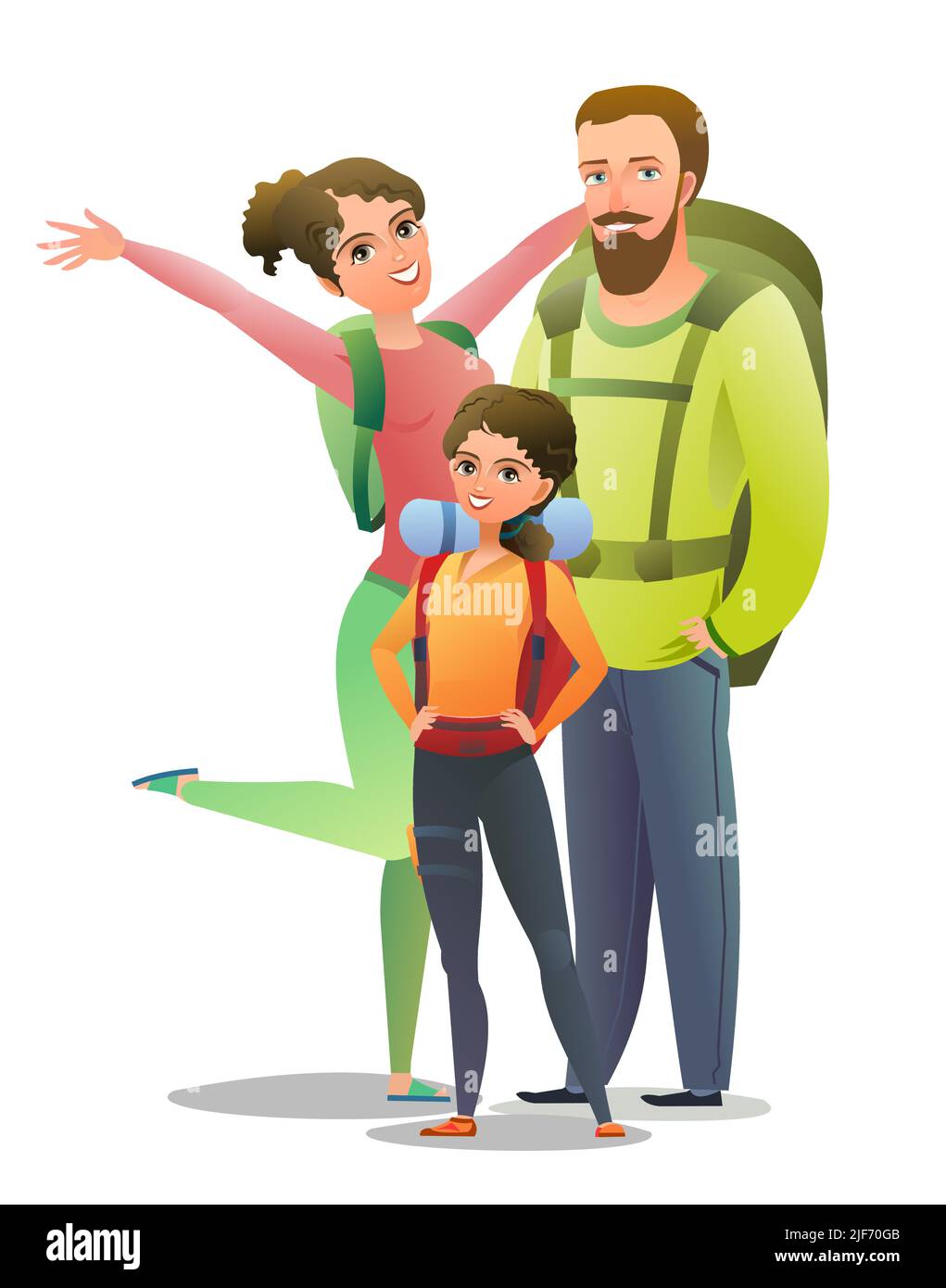 Family tourist backpacker. Backpack on his back. Cheerful person ...