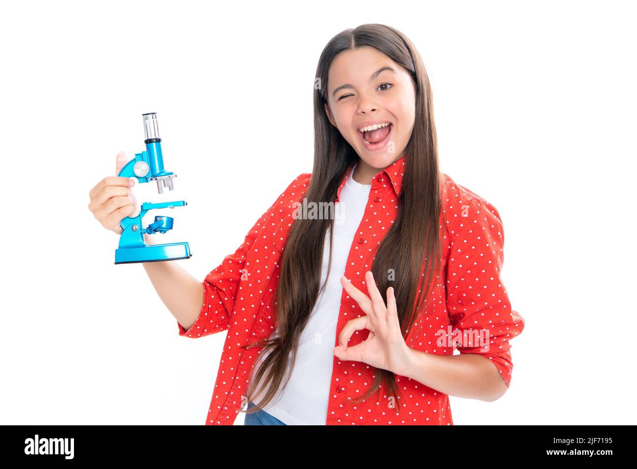 Child study bilogy lesson. Teenage school girl with microscope. Back to ...