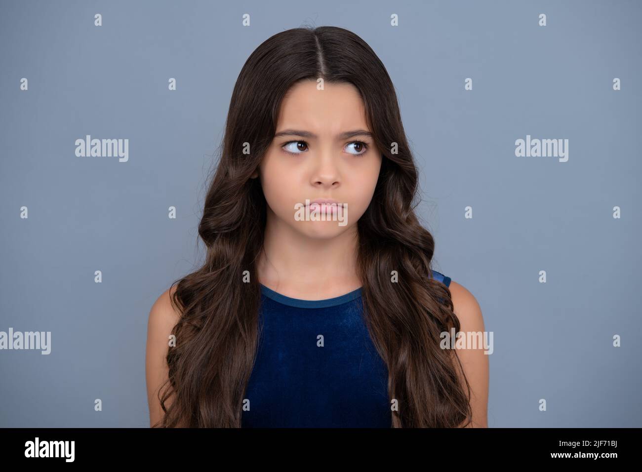 Angry teenager girl, upset and unhappy negative emotion. Little kid ...