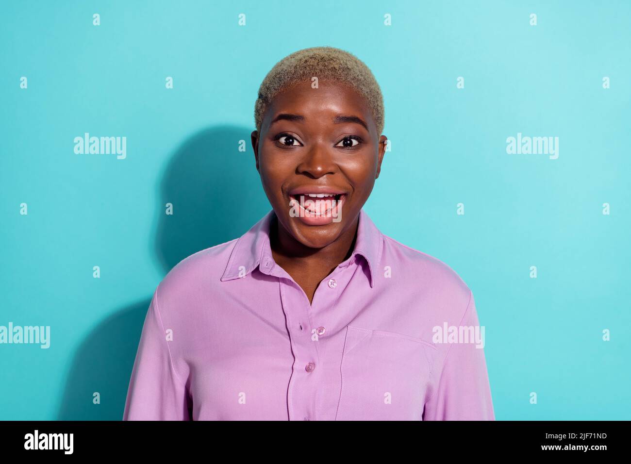 Photo of astonished impressed person open mouth look camera isolated on ...