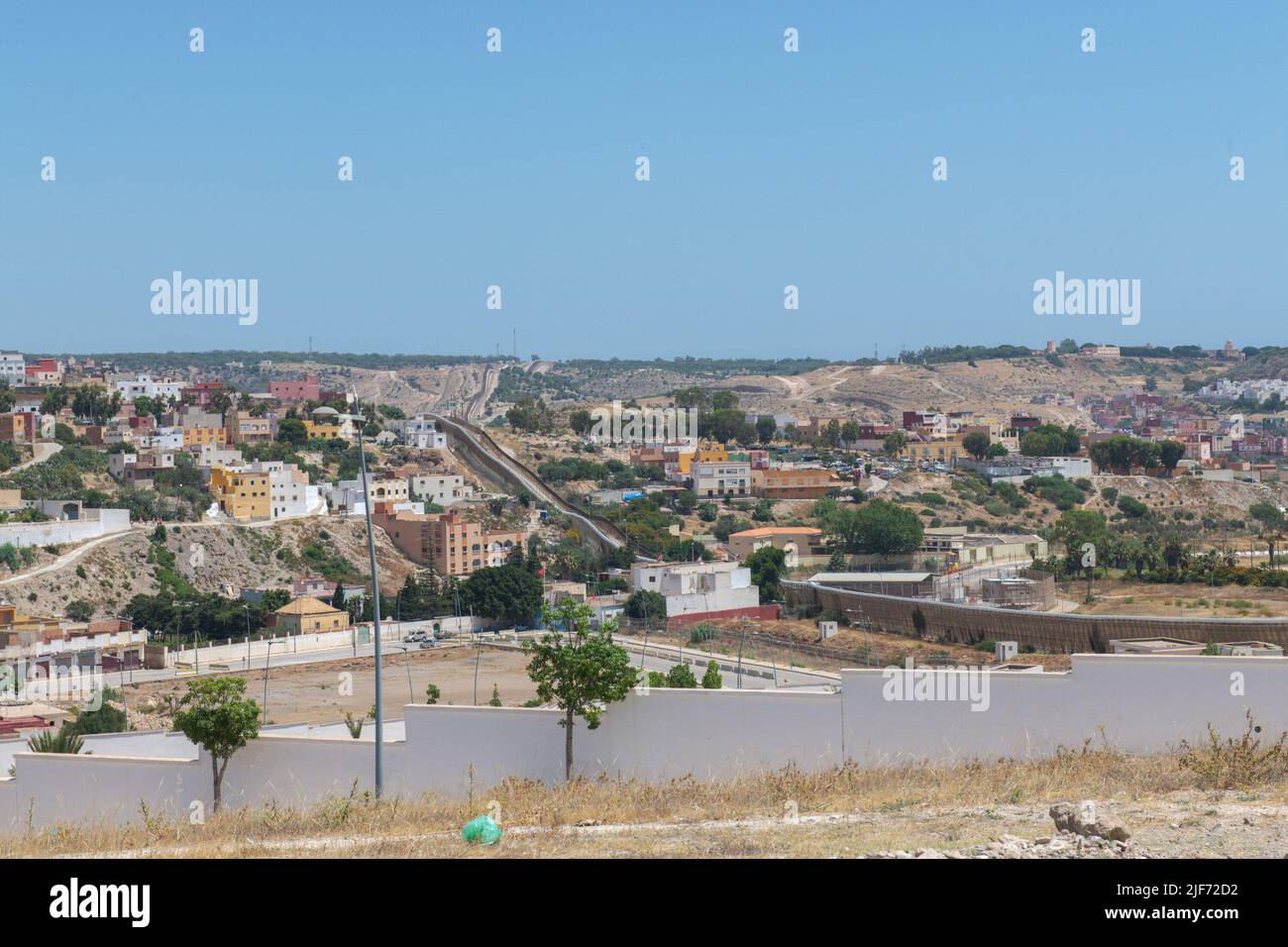 View of the border between Morocco and Spain in the Moroccan area of ...