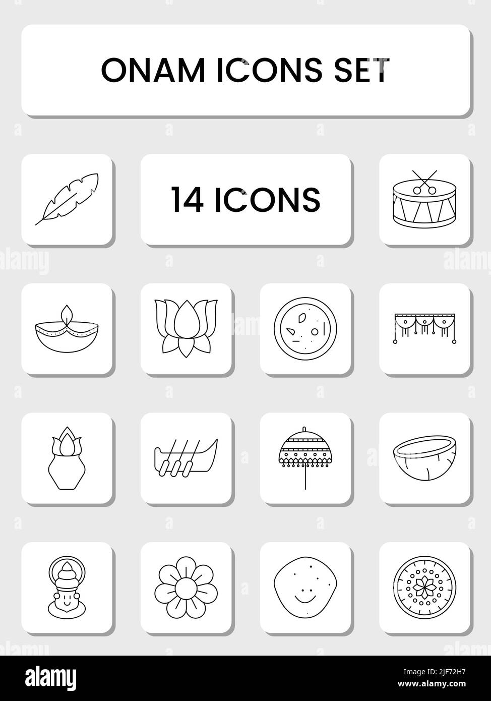 Illustration Of Black Linear Style Onam 14 Festival Icon Set Or Symbol ...