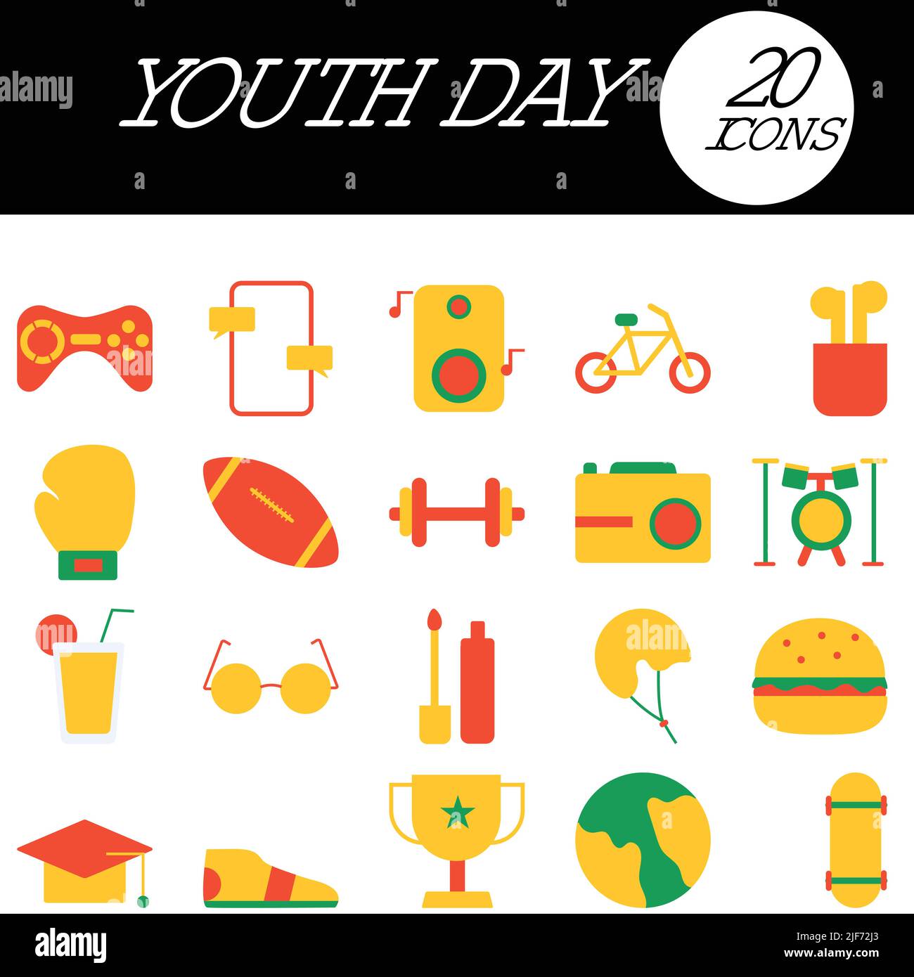 Colorful Youth Day Icon Set In Flat Style Stock Vector Image & Art - Alamy