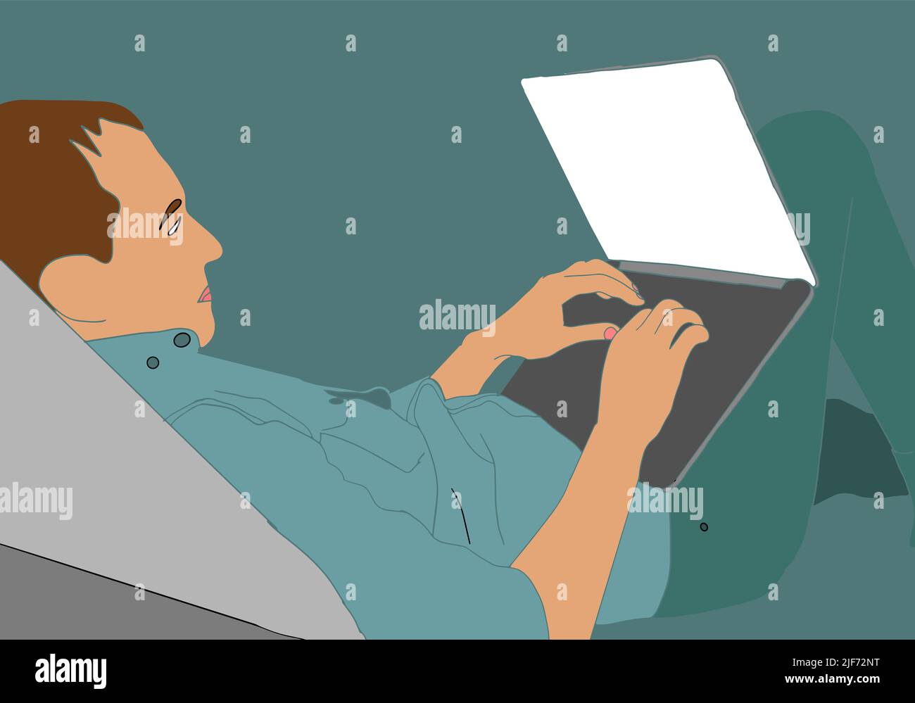 A man working using laptop flat design illustration Stock Vector Image ...