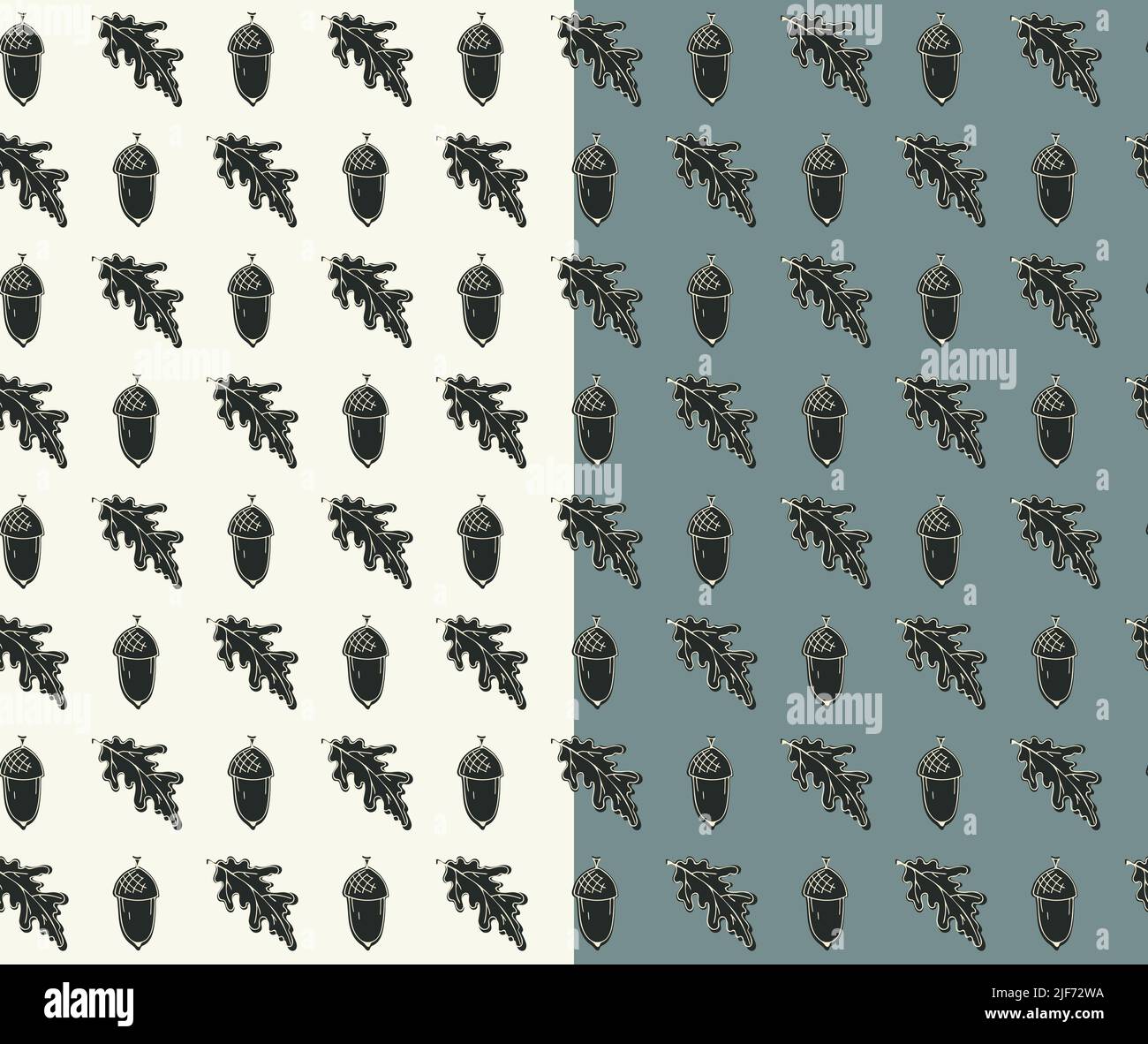 Autumn hand drawn seamless pattern. Oak leaf, acorn black silhouettes ...
