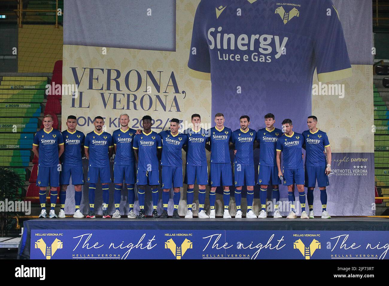 the players present the new Hellas Verona football shirt during the ...