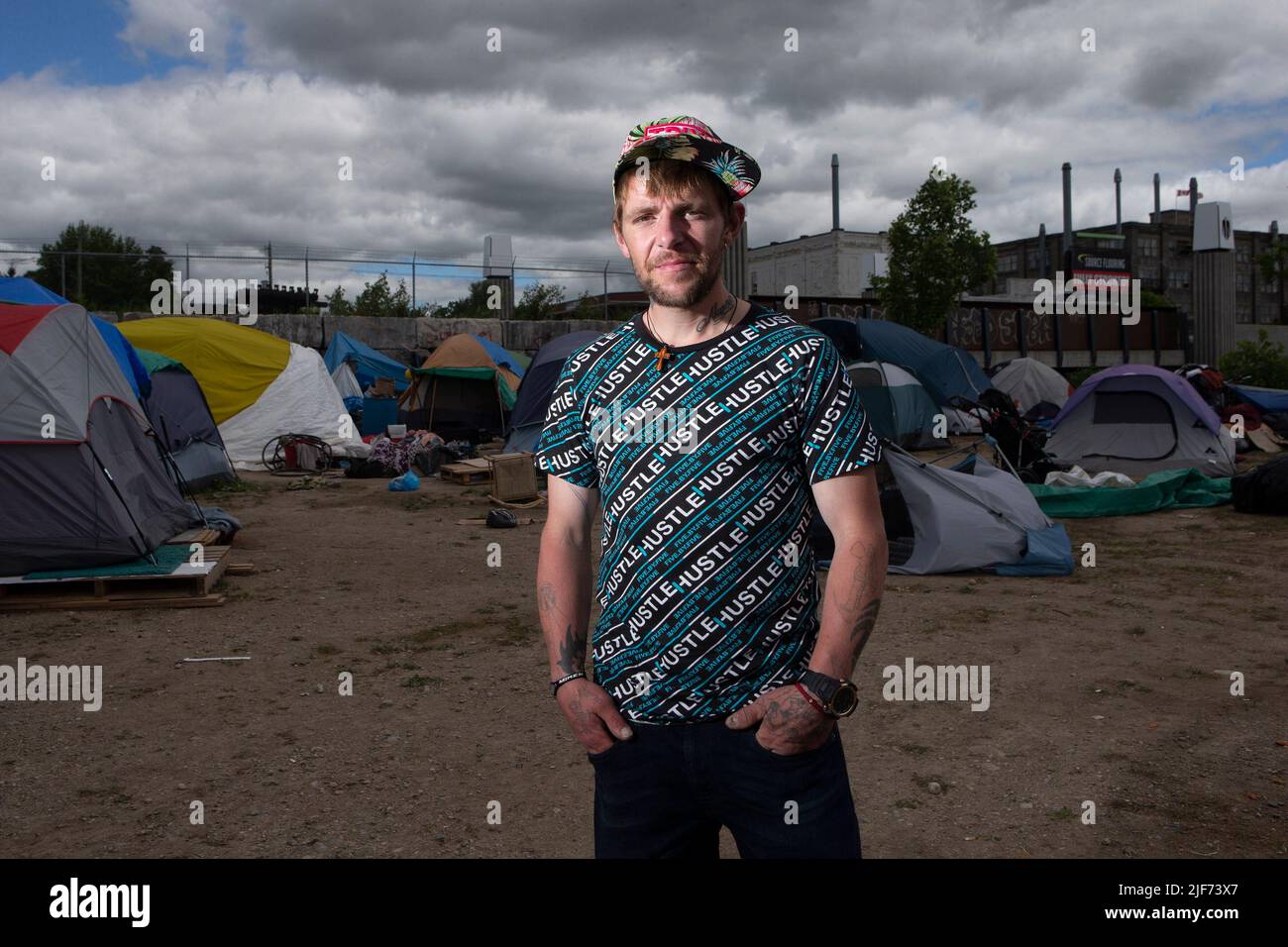 Andrew Entwistle is photographed at a large homeless encampment, where ...