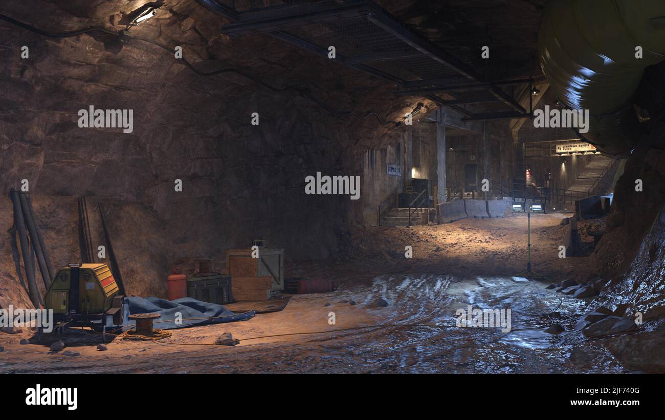 3d-illustration of an empty and scary undeground bunker Stock Photo - Alamy