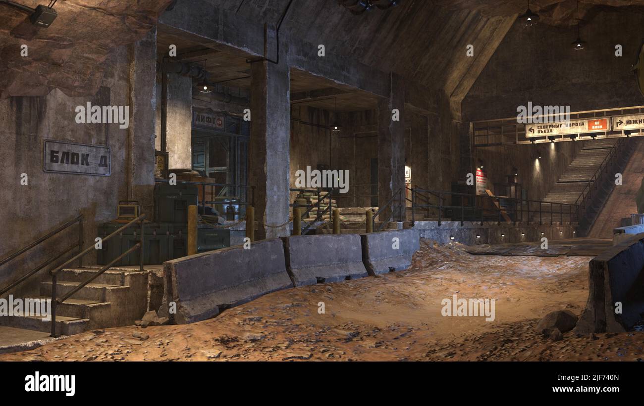 3d-illustration of an empty and scary undeground bunker Stock Photo - Alamy