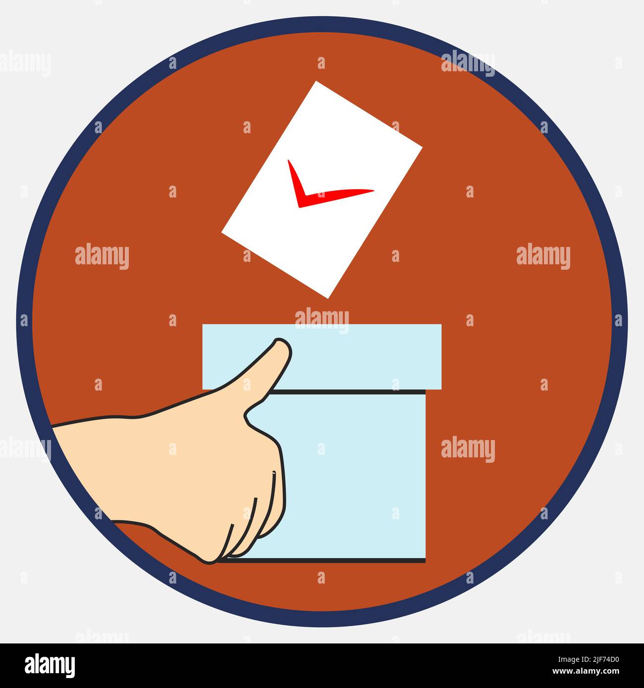 Ballot falls into blue ballot box. Candidate selection. Red check mark ...