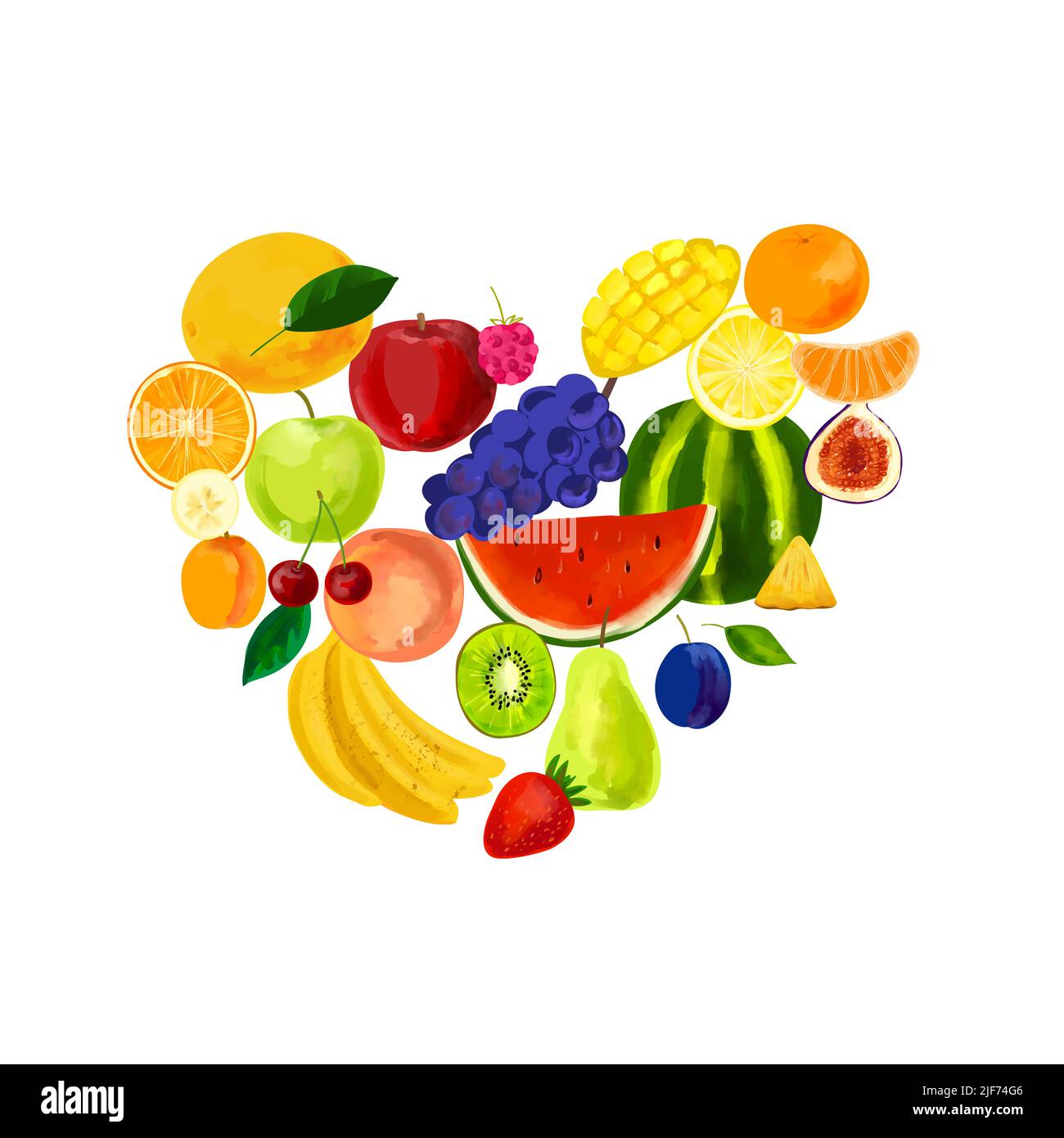 Heart shape from various fruits illustration isolated on white ...