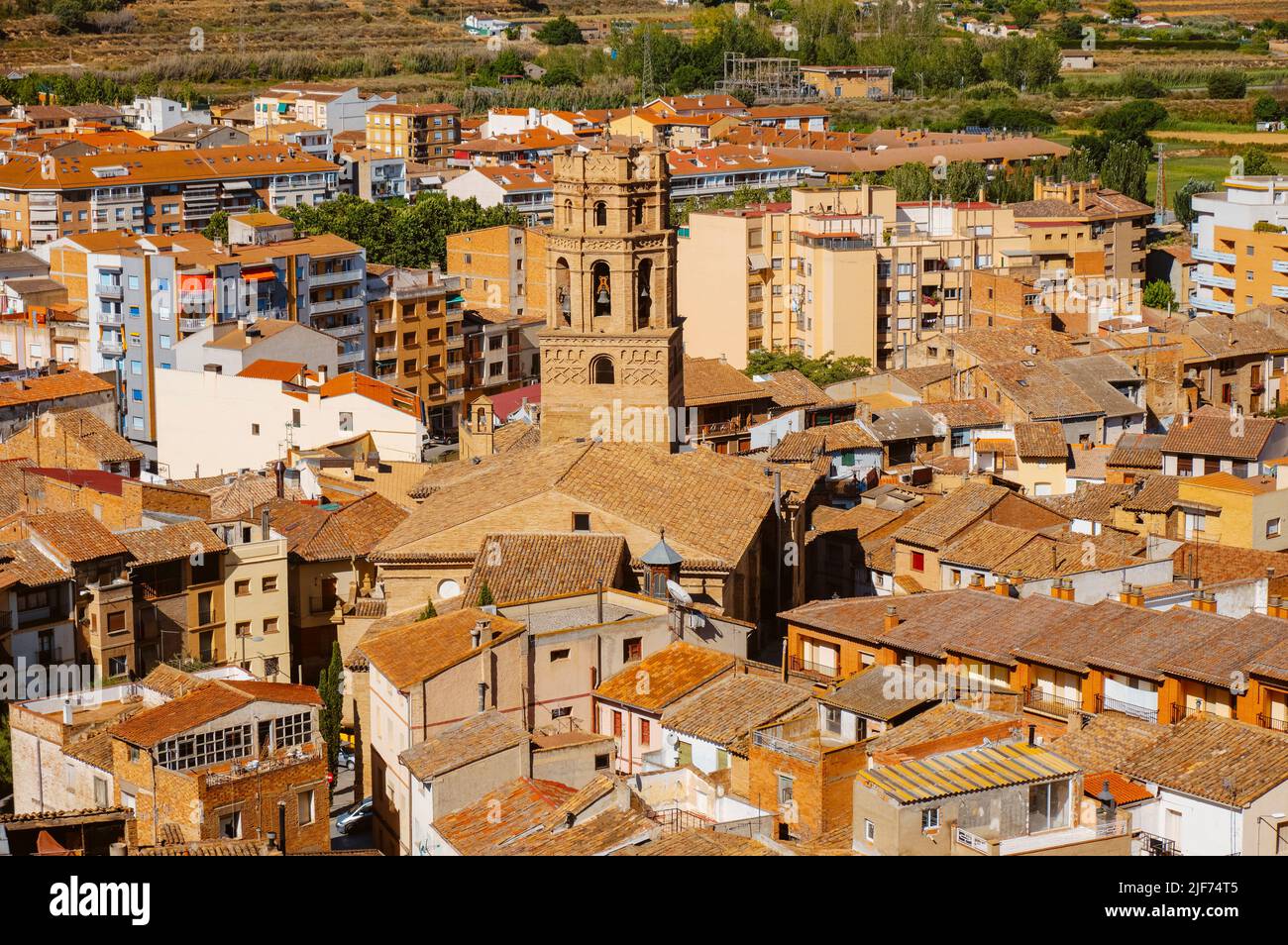 aerial view of the old town of Monzon, in the province of Huesca, in ...