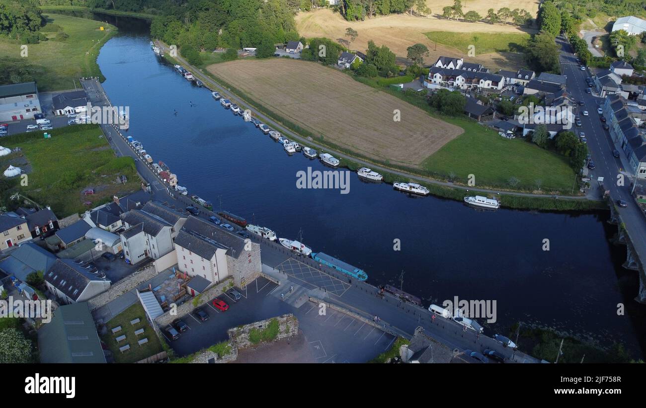 An aerial view of the River Barrow flowing through the beautiful ...