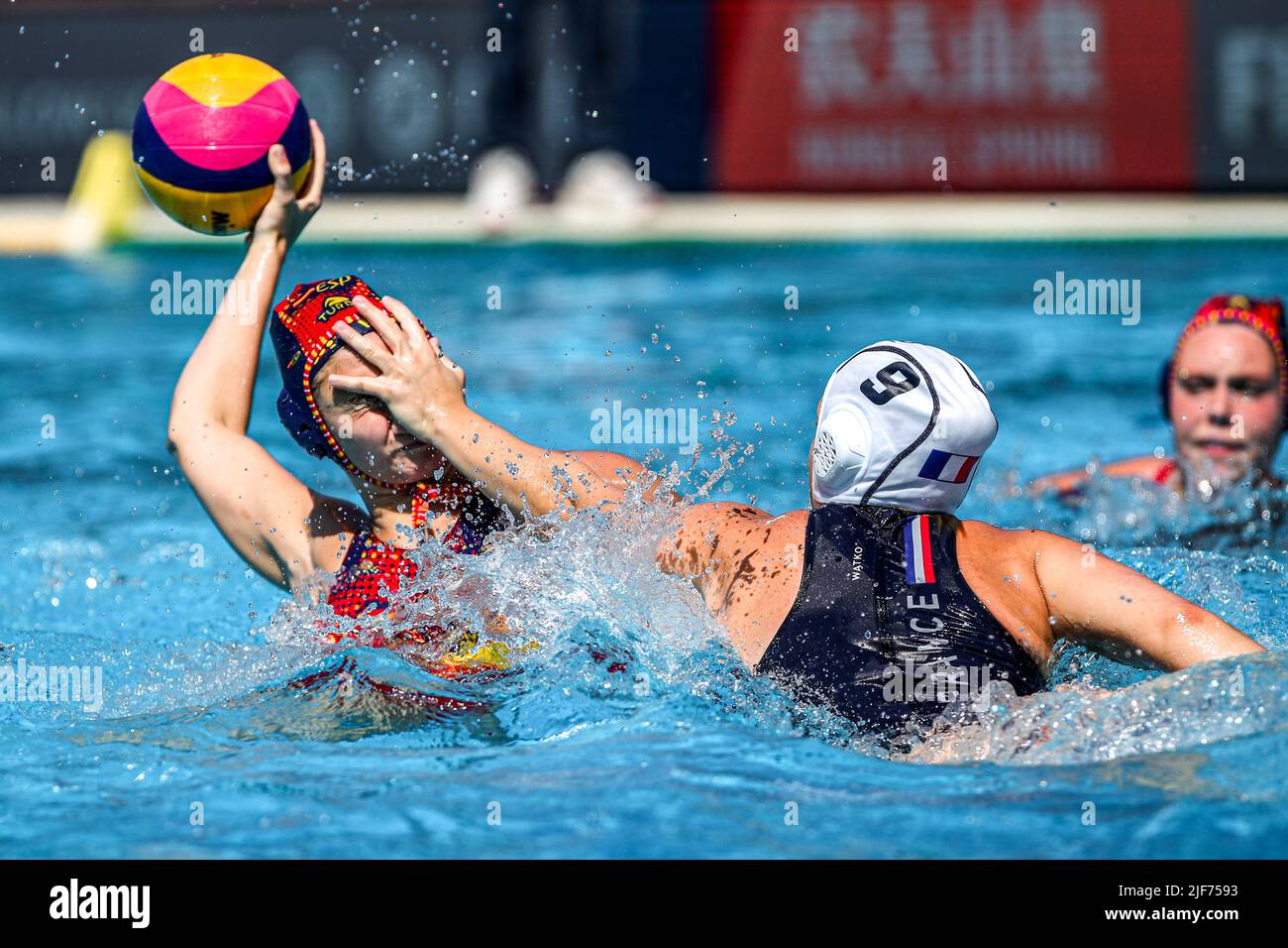 BUDAPEST, HUNGARY - JUNE 30: Elena Ruiz Barril of Spain hit in the face ...