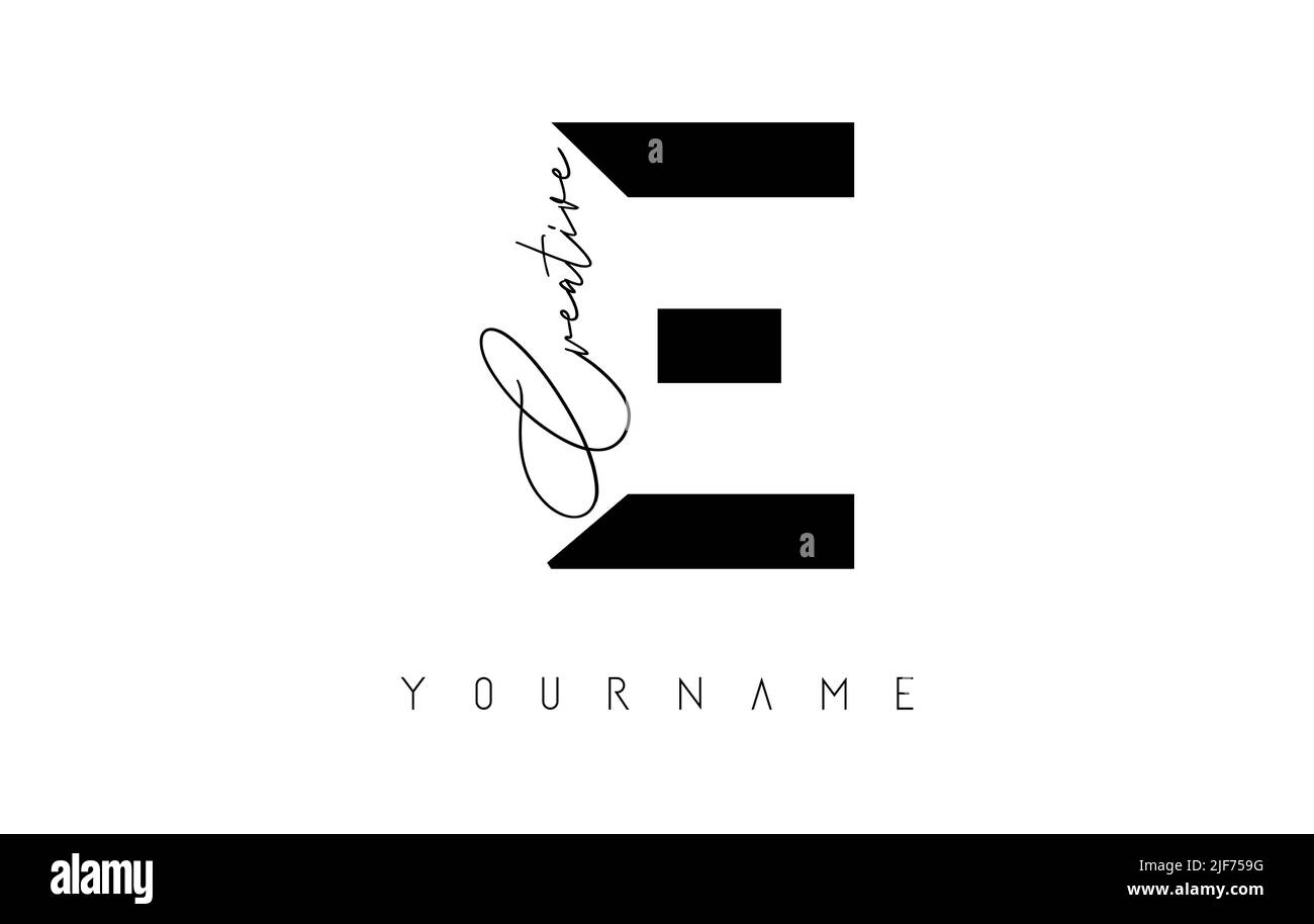 Creative E logo with cuts and handwritten text concept design. Letter ...