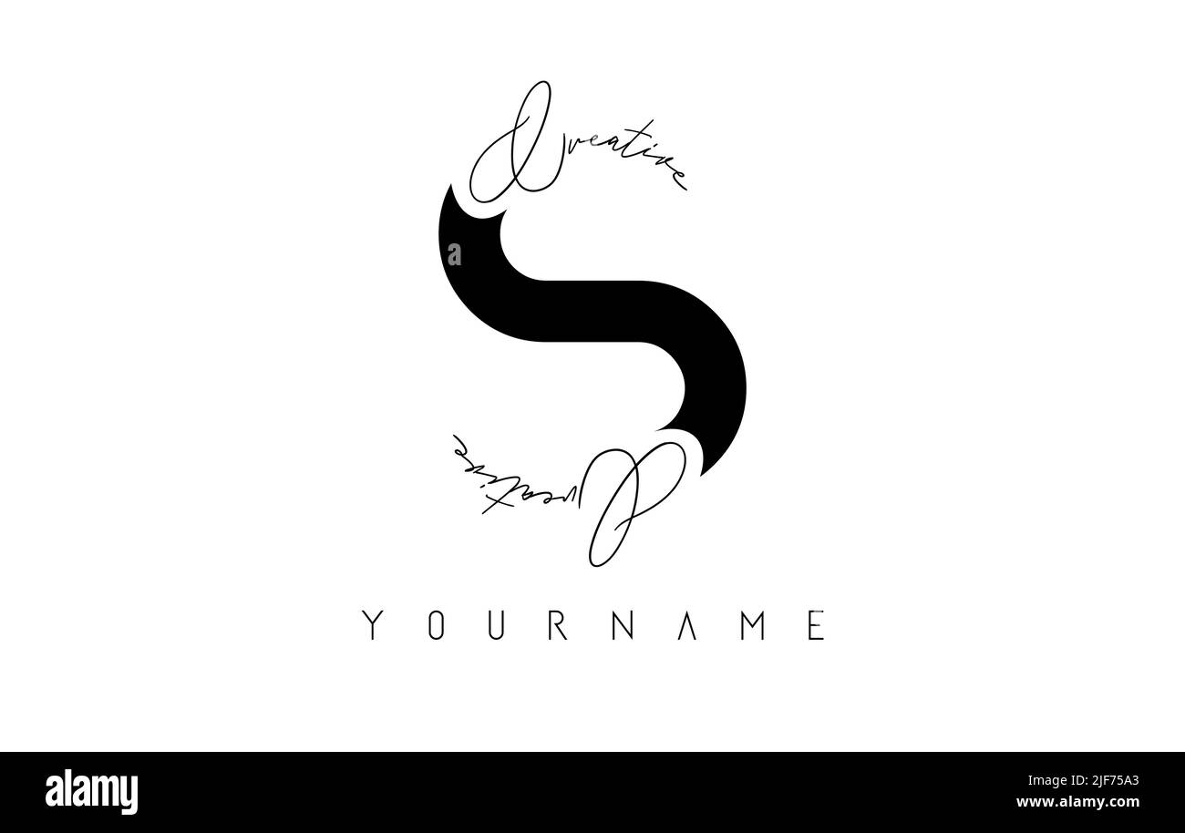 Creative S logo with cuts and handwritten text concept design. Letter ...