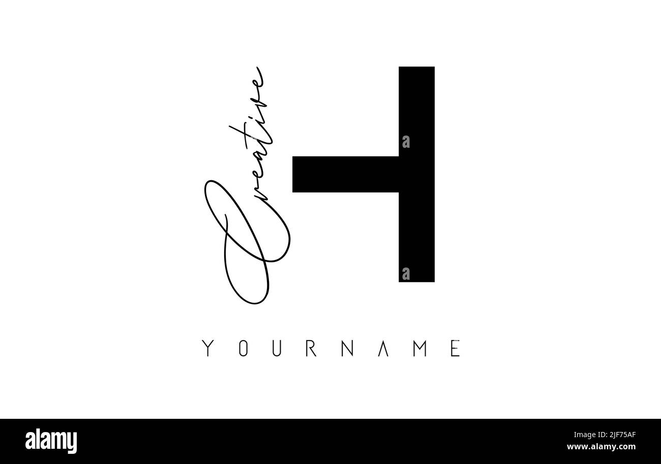 Creative H logo with cuts and handwritten text concept design. Letter ...