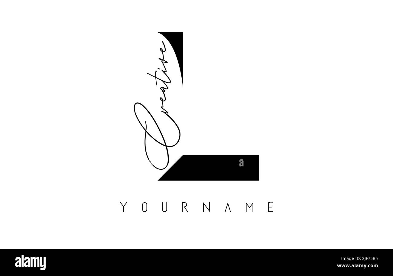Creative L logo with cuts and handwritten text concept design. Letter ...